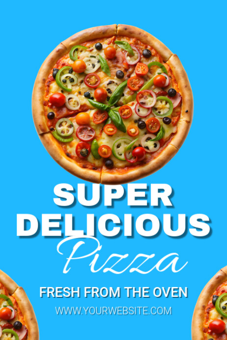 Blue Joyful Super Delicious Pizza Poster Template | PosterMyWall
