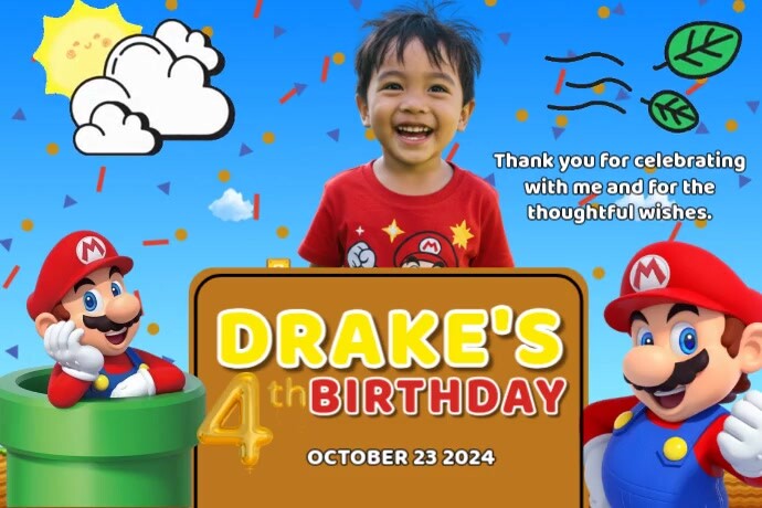 Blue Joyful Super Mario Birthday Refrigerator Magnet Poster Template ...