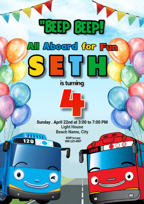 Blue Joyful Tayo The Little Bus A4 Template | PosterMyWall