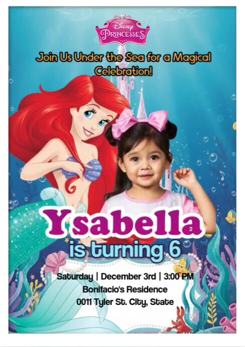 Blue Joyful The Little Mermaid Birthday A4 Template | PosterMyWall