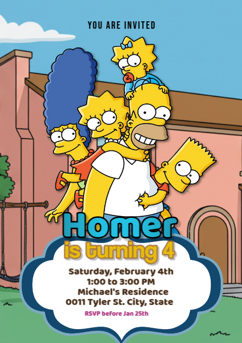Blue Joyful The Simpsons Birthday A4 Template | PosterMyWall