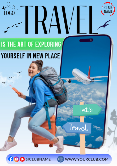 Blue Joyful Tour Travel Agency Promotion Design Template A4 | PosterMyWall