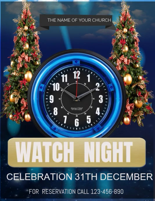 Blue Joyful Watch Night Service 2025 Flyer (us Letter) Template ...