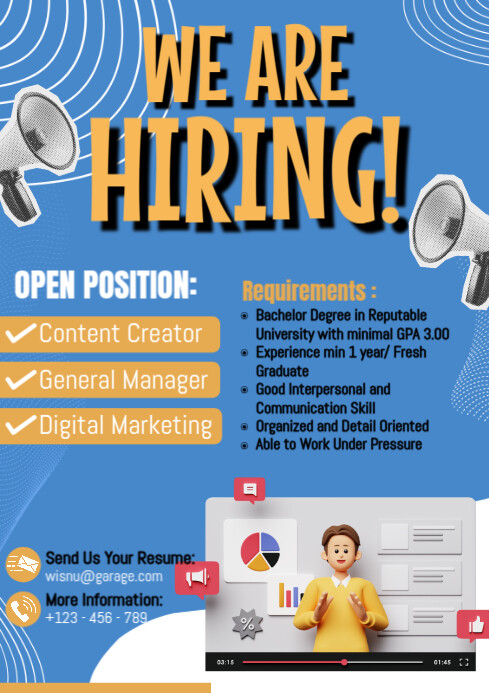 Blue Joyful We Are Hiring 2025 A3 Template | PosterMyWall