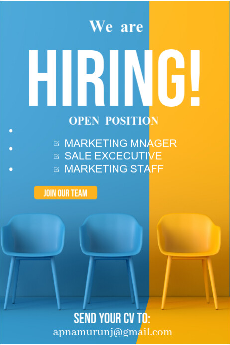 Plantilla de Blue Joyful We Are Hiring Flyers Poster | PosterMyWall