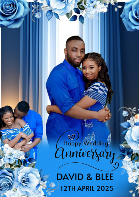 Blue Joyful Wedding Anniversary Flyer Design A4 Template | PosterMyWall