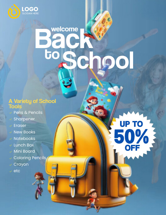 Copy of Blue Joyful Welcome Back To School Ad Flyer ( | PosterMyWall
