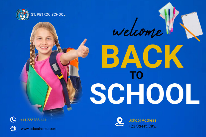 Blue Joyful Welcome Back to School Poster Templat | PosterMyWall
