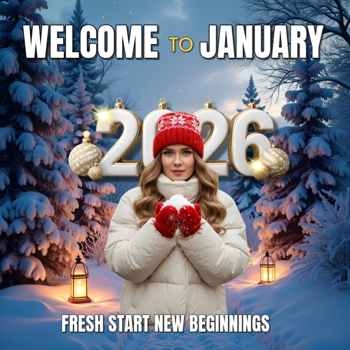Blue Joyful Welcome To January Square (1:1) Template | PosterMyWall
