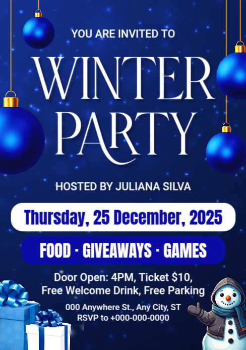 Blue Joyful Winter Party Invitation Template | PosterMyWall
