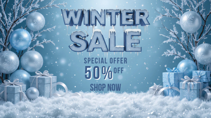 Blue Joyful Winter Sale Discount Offer Digital Display (16:9) Template ...