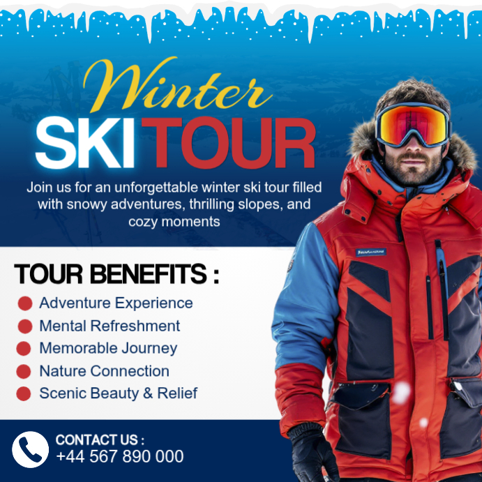 Blue Joyful Winter Ski Tour Instagram Post Template | PosterMyWall