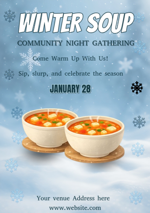 Blue Joyful Winter Soup A3 Template | PosterMyWall