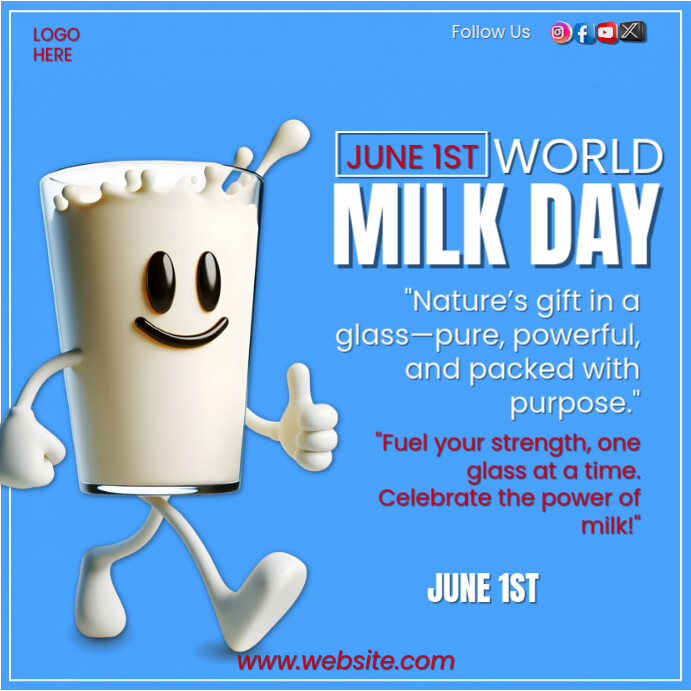 Blue Joyful World Milk Day Instagram Post Template | PosterMyWall