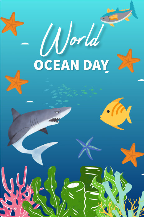 Blue Joyful World Ocean Day Poster Template | PosterMyWall