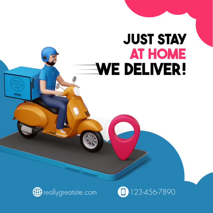 Blue Just Stay at Home We Delivery Promo Instagram Post Template ...