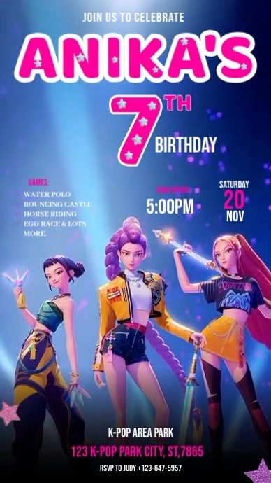 Blue K-Pop Birthday Party Instagram Story Video Template | PosterMyWall
