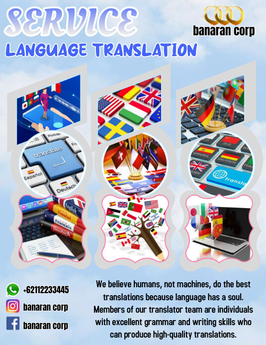 Blue Kolase Language Translation Service Pamf Template | PosterMyWall