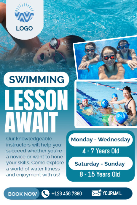 Plantilla de Blue Kolase Swimming Lesson Poster | PosterMyWall