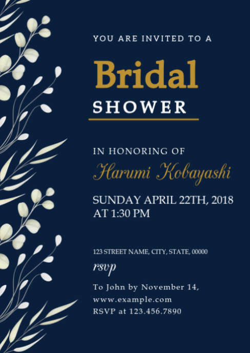 Undangan Bridal Shower Daun Biru Templat | PosterMyWall