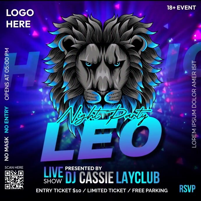 Blue Leo Night Template | PosterMyWall