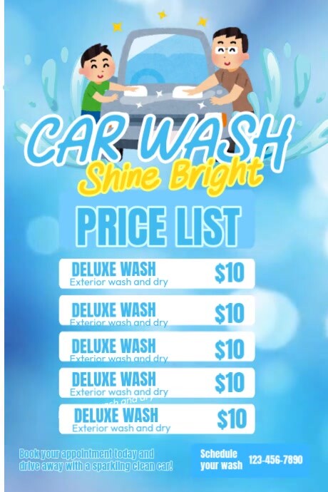 Blue List-based Car Wash Shine Bright Poster Template | PosterMyWall