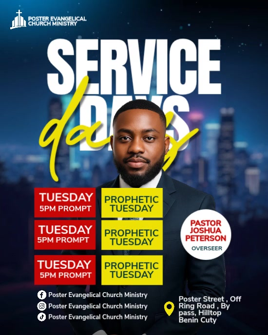 Blue List-based Editable Church Weekly Service Schedule Flyer Template ...