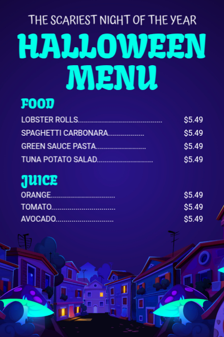 Plantilla de Blue List-based Halloween Menu Poster | PosterMyWall