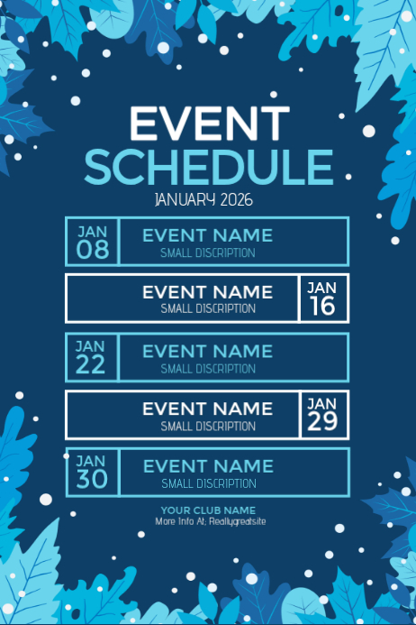 Blue List-based January 2026 Event Schedule Poster Template | PosterMyWall