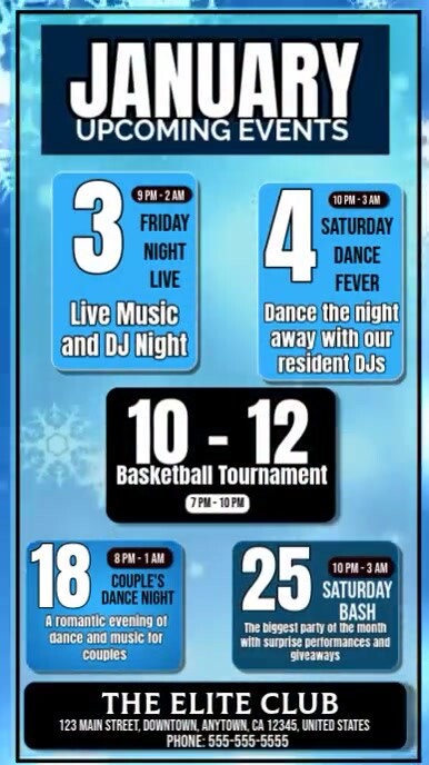 Blue List-based January Upcoming Events Schedule Instagram Story ...