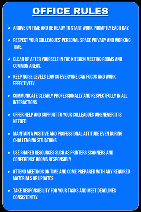 Blue List-based Office Rules Poster Template | PosterMyWall