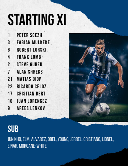 Copy of Blue List-based Soccer Starting Line Up Flyer (us Letter ...