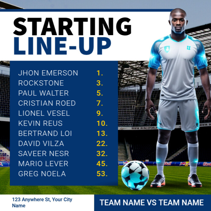 Blue List-based Starting Line Up Instagram Post Template | PosterMyWall