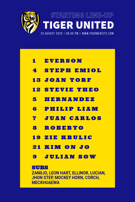 Blue List-based Starting Line Up Poster Template | PosterMyWall