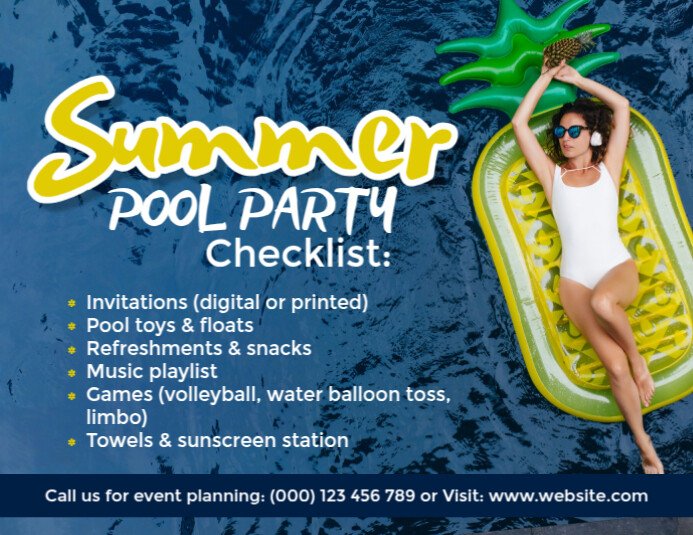 Blue List-based Summer Pool Party Checklist Flyer (us Letter) Templat ...