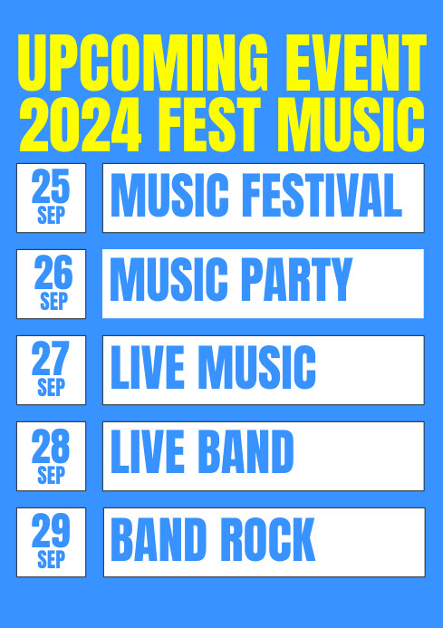 Blue List-based Upcoming Events A4 Template | PosterMyWall