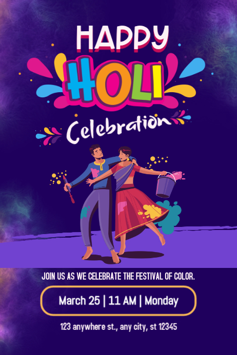 Plantilla de Blue Maksimalis Happy Holi Poster | PosterMyWall