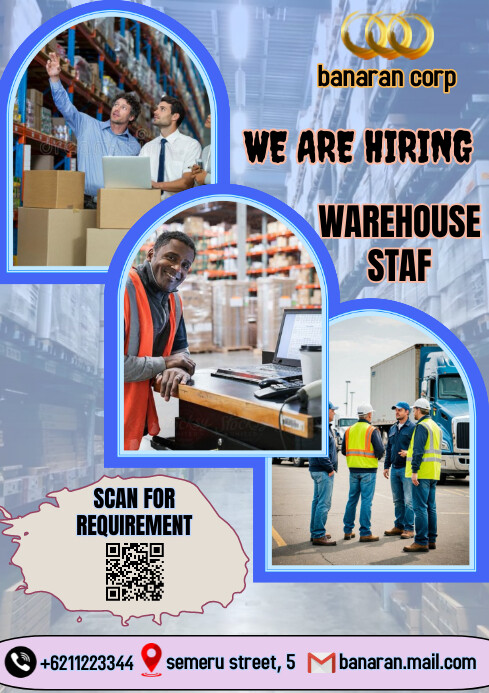 Blue Maksimalis Hiring Poster Warehouse Staf Template | PosterMyWall