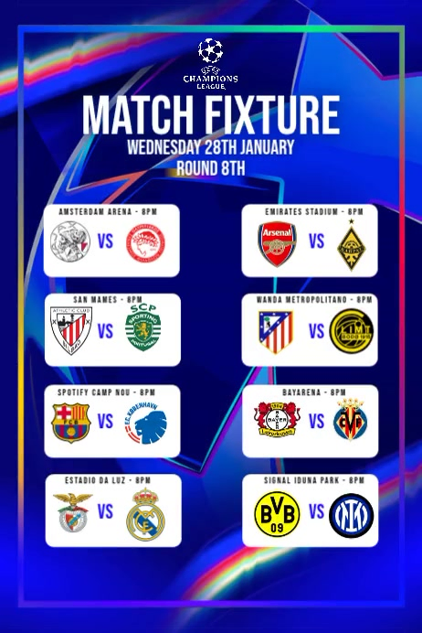 Blue Maksimalis Uefa Champions League Match Fixture Poster Template ...