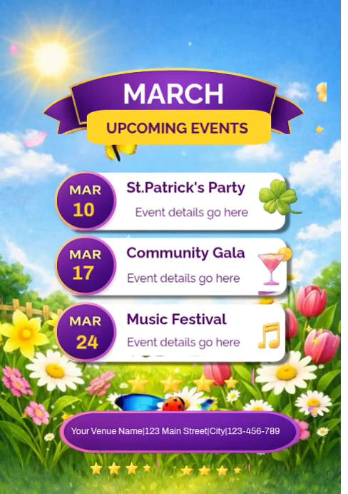 Blue March Events A4 Video Template | PosterMyWall