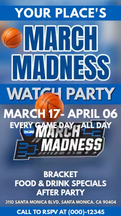Blue March Madness Watch Party Instagram Story Video Template ...
