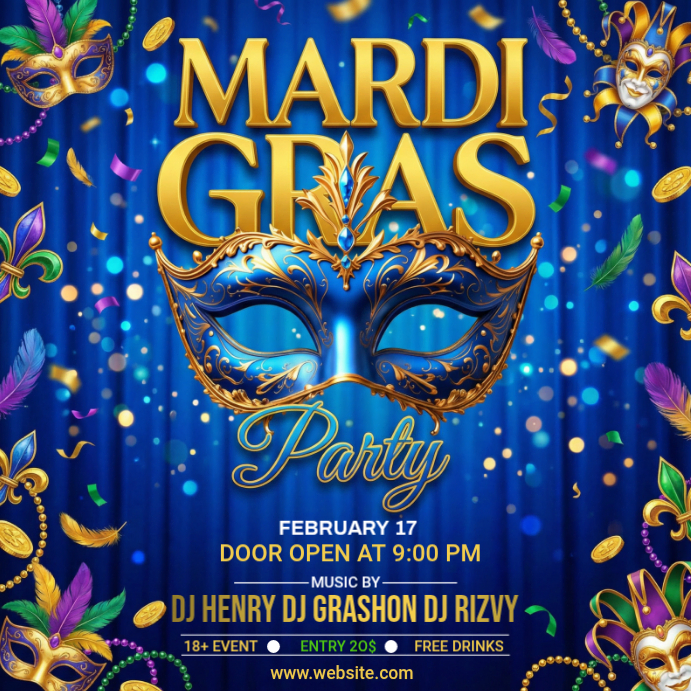 Mardi Gras Party Instagram Ad Template | PosterMyWall
