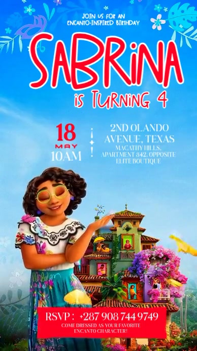 Copy of Blue Maximalist 3D Encanto Kid’s Birthday Video Flyer ...