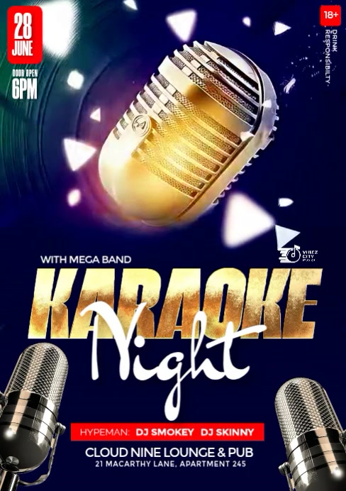 Blue Maximalist 3D Karaoke Night Party Event Flyer A4 Template | PosterMyWall