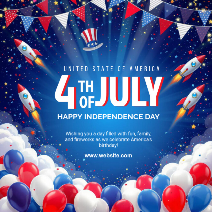 Blue Maximalist 4th Of July Instagram Post Template | PosterMyWall