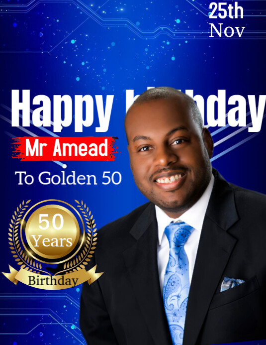 Blue Maximalist 50 Years Birthday Flyer (us Letter) Template | PosterMyWall