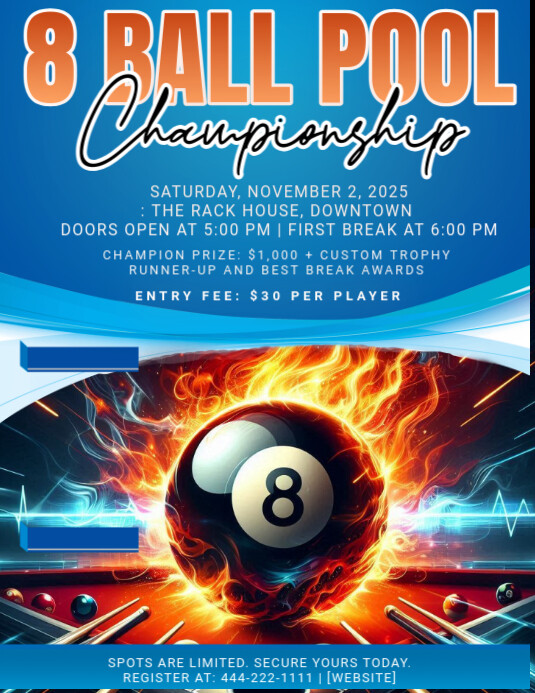 Blue Maximalist 8 Ball Pool Tournament Flyer Flyer (us Letter) Template ...