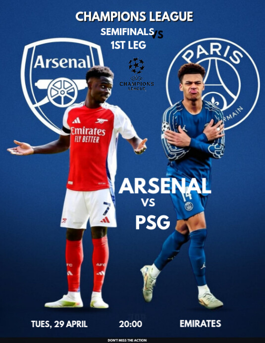 Plantilla de Blue Maximalist Arsenal Vs Psg Ucl Semifinals Templates ...