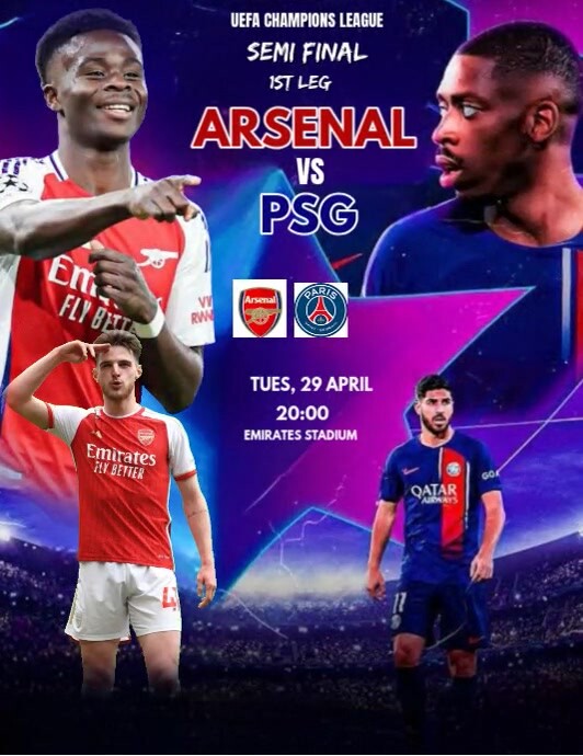 Plantilla de Blue Maximalist Arsenal Vs Psg Ucl Semifinals Templates ...