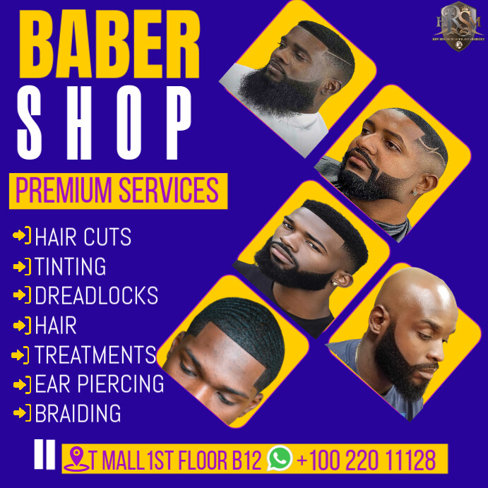 Blue Maximalist Baber Shop Flyer Instagram Post Template | PosterMyWall